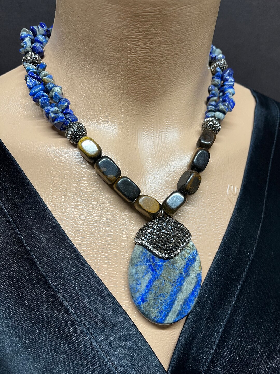 Tiger Eye’s Stone and Lapis Lazuli Stone Chunky Necklace,oversized ...