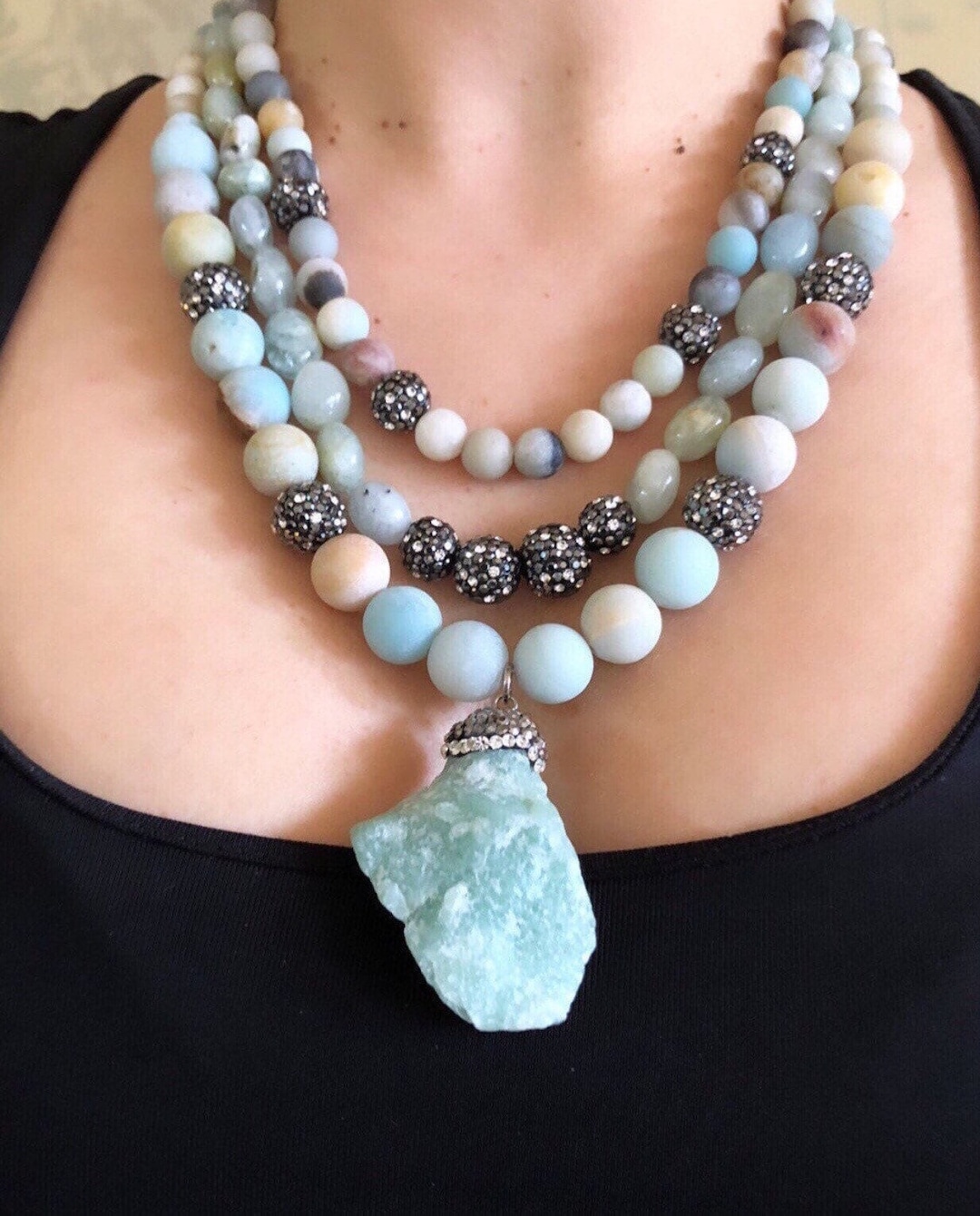 Chunky Necklace,unusual Raw Amazonite Stone Necklace,statement Big Bold ...