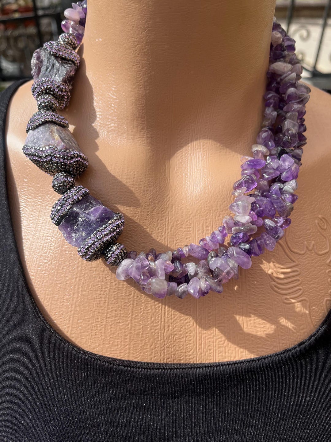 Big Bold Amethyst Necklace,multistrand Amethyst Stone Purple Necklace ...