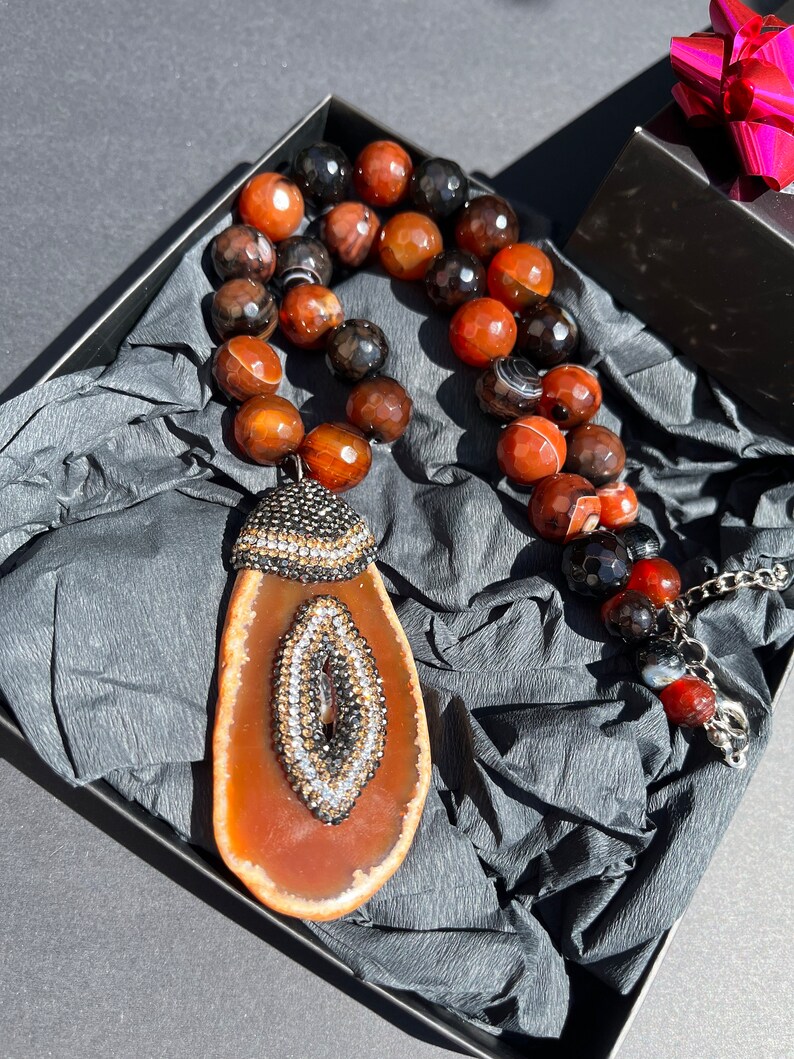 Chunky Agate Stone Necklace,big Bold Agate Stone and Oversized Agate ...