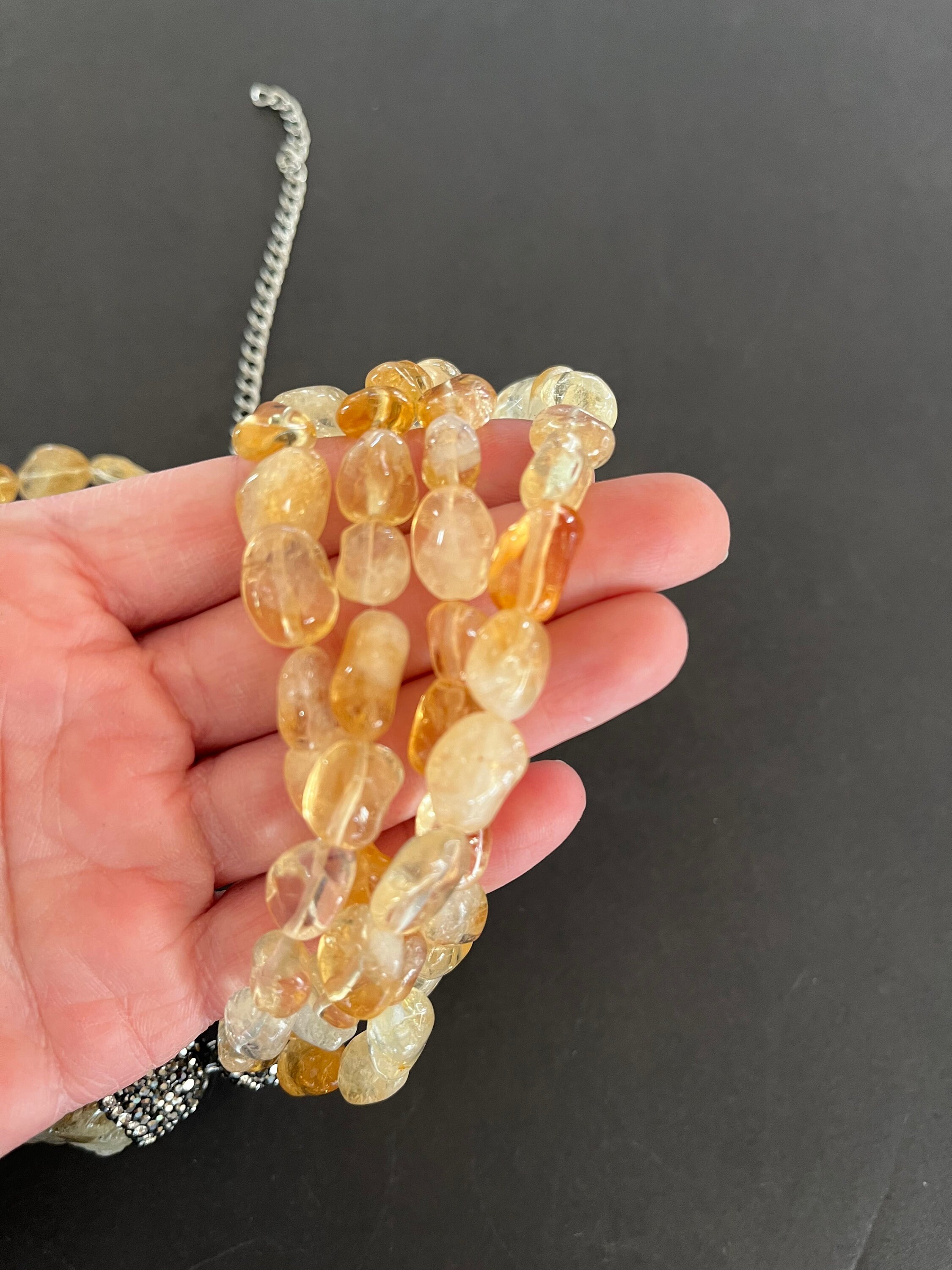 Citrine Stone Big Bold Necklace,multistrand Citrine Sparkly Necklace ...