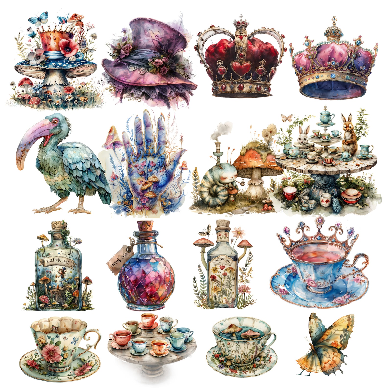 Deluxe Alice's Adventures Watercolor Clipart, Alice in Wonderland ...