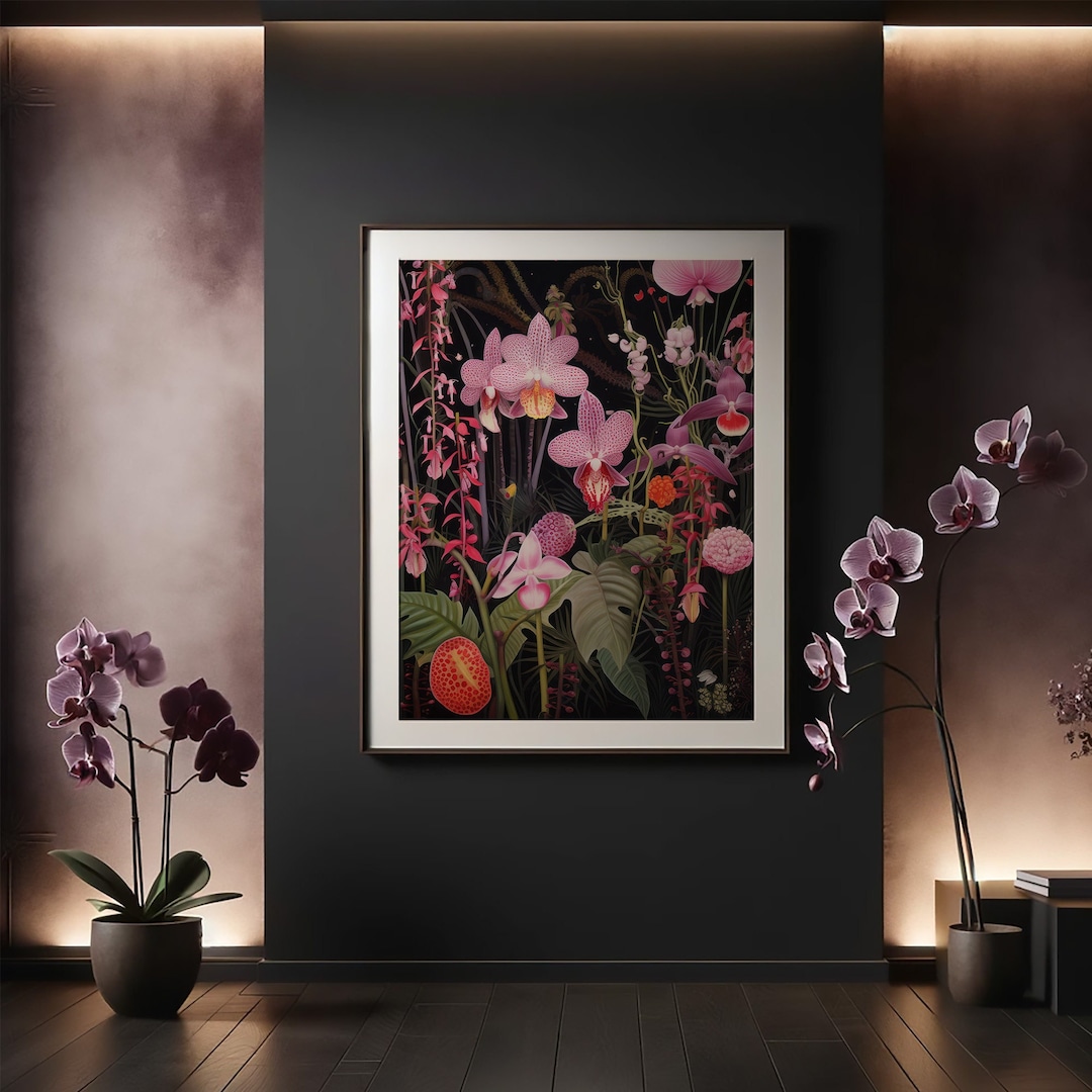 Orchids Bloom Art Print, Orchids Poster, Orchid Flowers Print, Moody ...