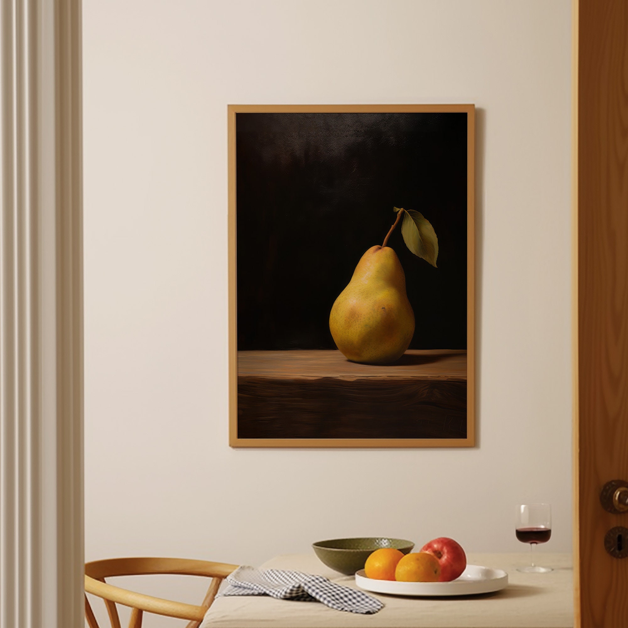 Moody Pear Still Life Art Print, Pear Kitchen Wall Art, Printable Wall ...