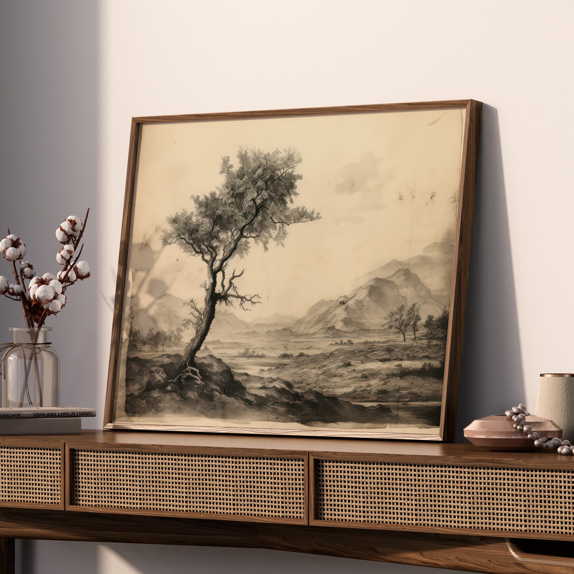 Tree Landscape Print, Printable Vintage Tree, Neutral Wall Art ...