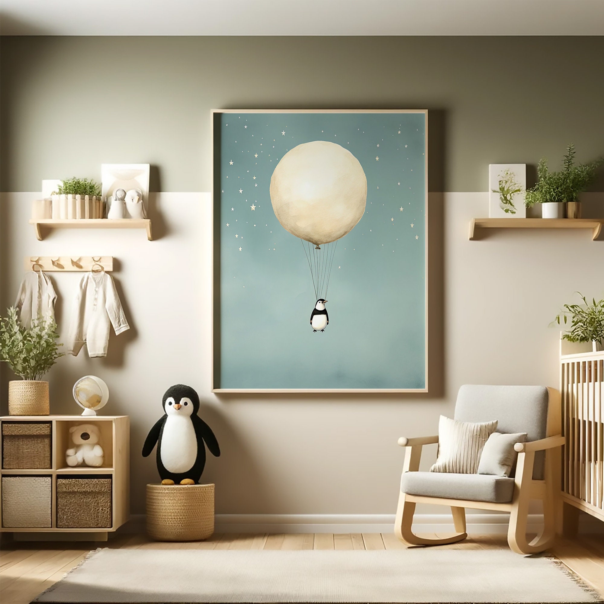 A Penguin's Starry Night Flight, Penguin With Balloon, Penguin ...