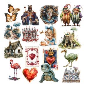 Deluxe Alice's Adventures Watercolor Clipart, Alice in Wonderland ...