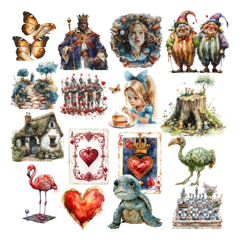 Deluxe Alice's Adventures Watercolor Clipart, Alice in Wonderland ...