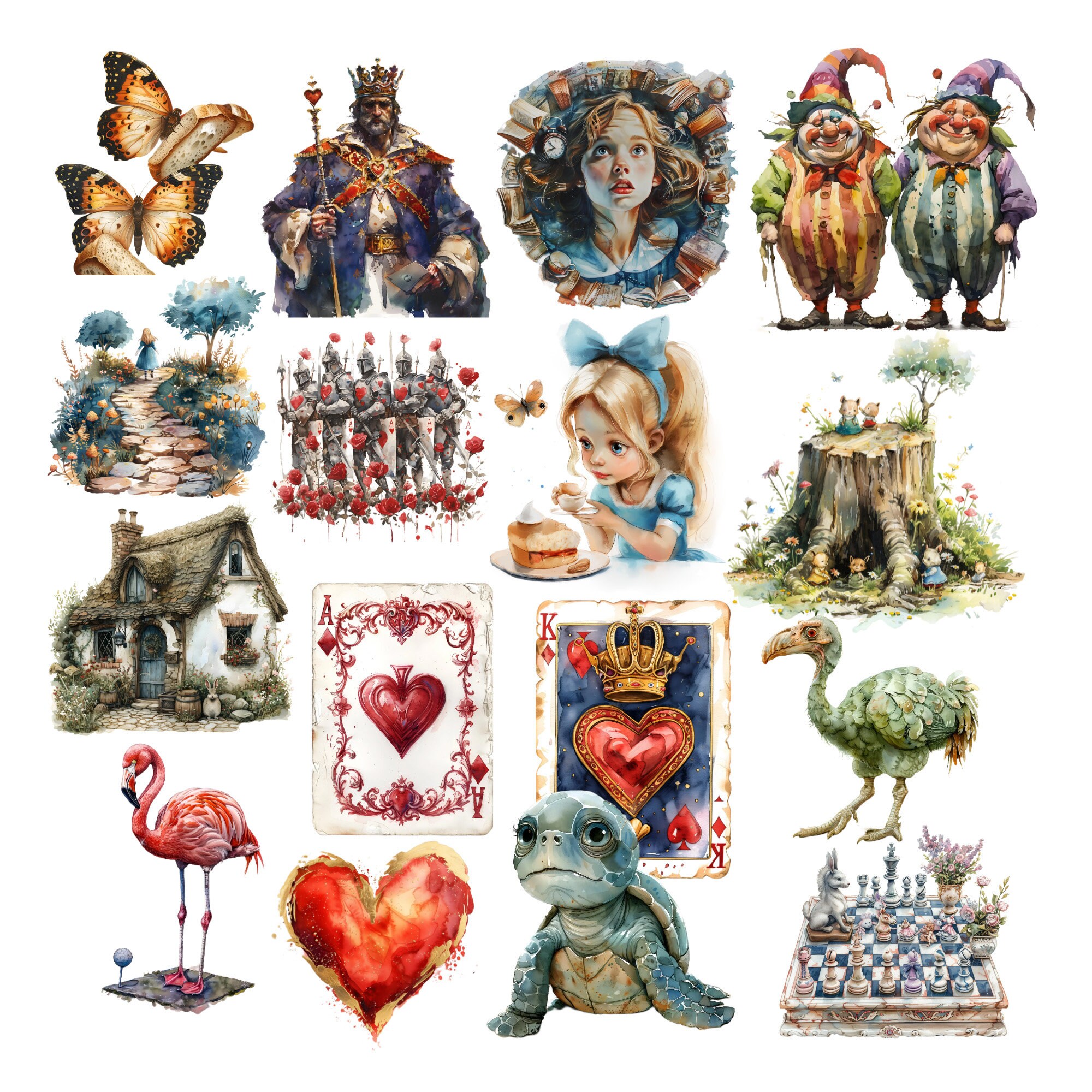 Deluxe Alice's Adventures Watercolor Clipart, Alice in Wonderland ...