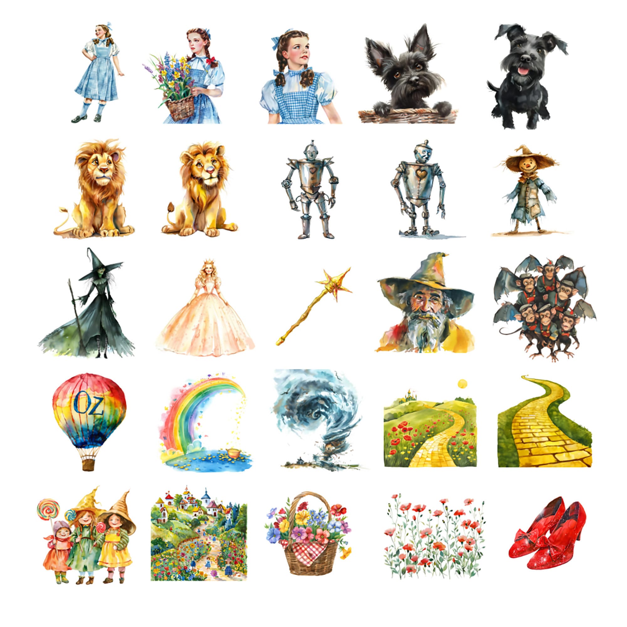 The Wonderful Wizard of Oz by L. Frank Baum Watercolor Clipart, 30 High ...