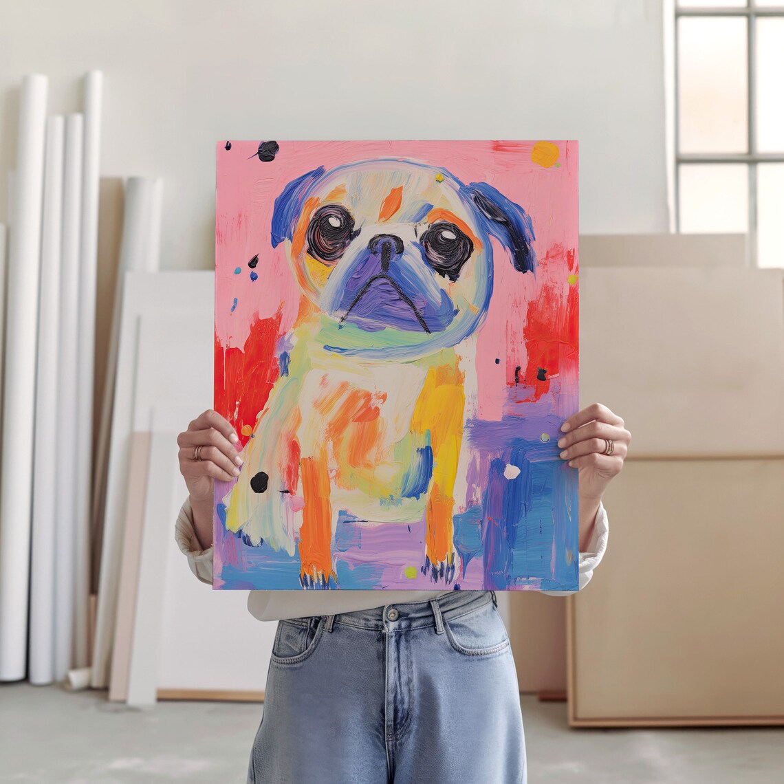 Pop Art Pug Print, Colorful Pug Painting Art Print, Maximalist Nursery ...