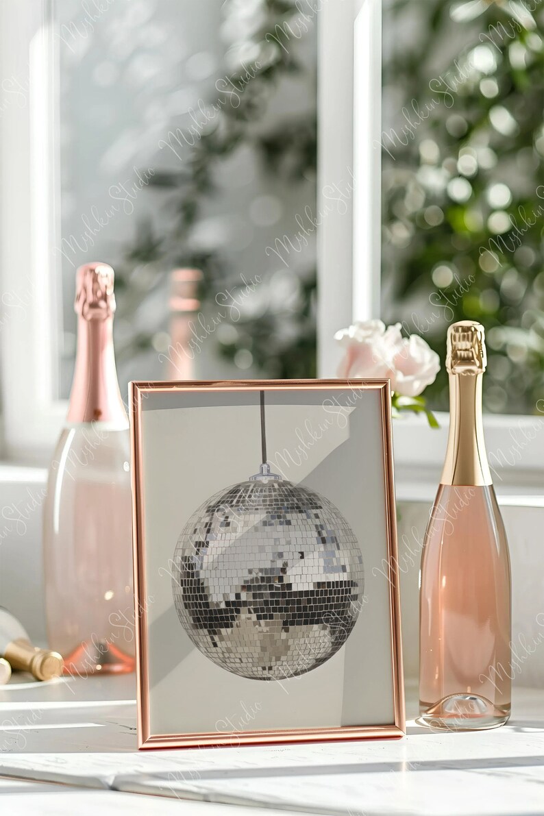 Rose Gold Frame & Champagne Mockup Champagne Bottle Decor PSD JPEG ...