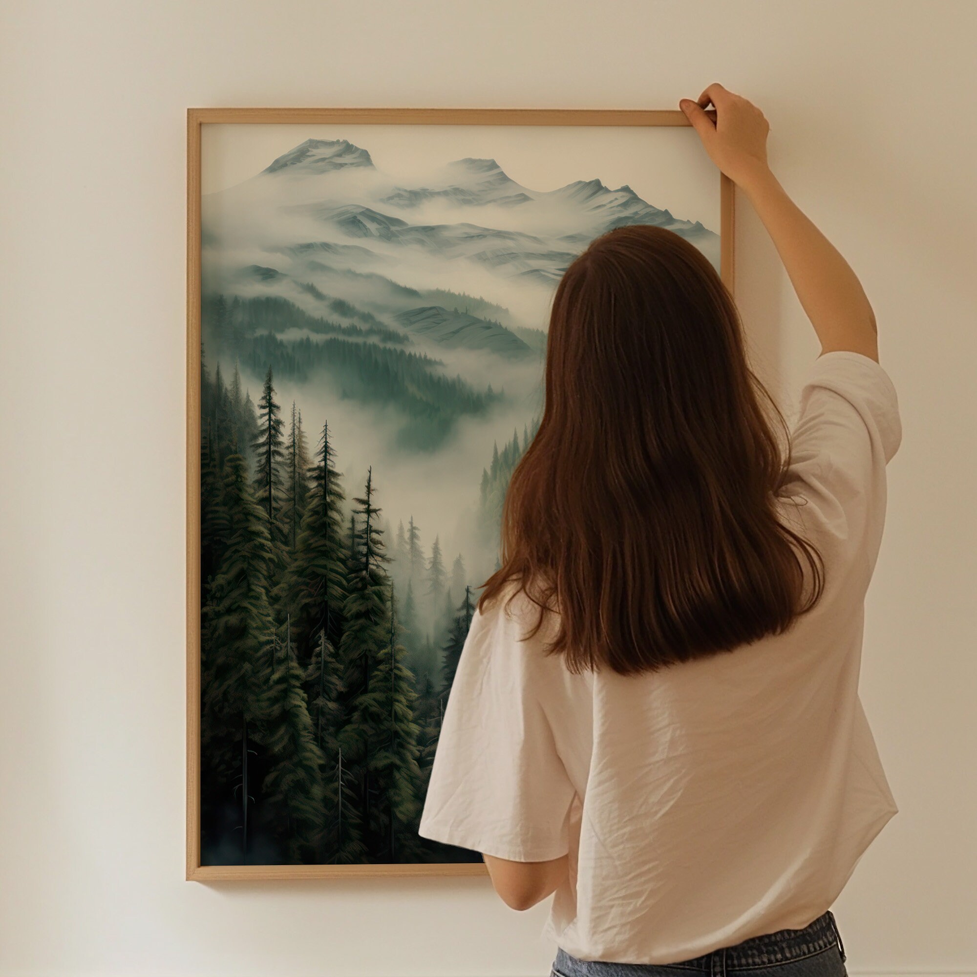 Misty Pine Trees Forest Wall Art Print, Foggy Forest Print, Nature Wall Art, Pine Trees Wall Art ...