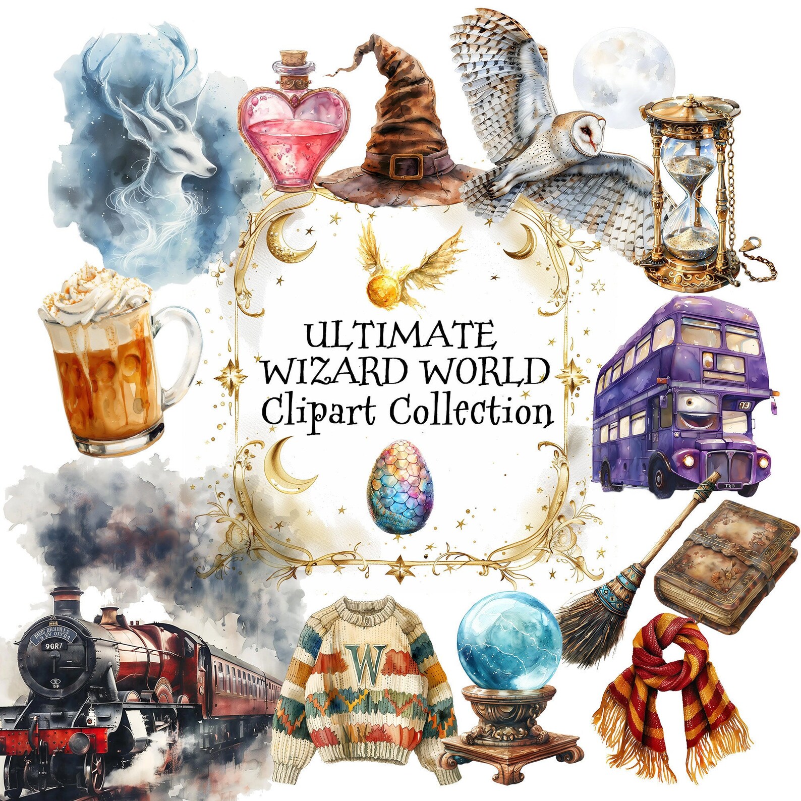 Ultimate Wizard World Clipart Collection, 240 PNG Files, Commercial ...