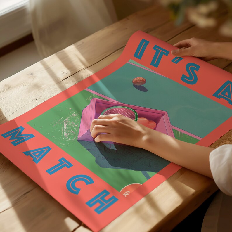 It's a Match Tennis Art Print, Colorful Sports Poster, Game Room Wall ...