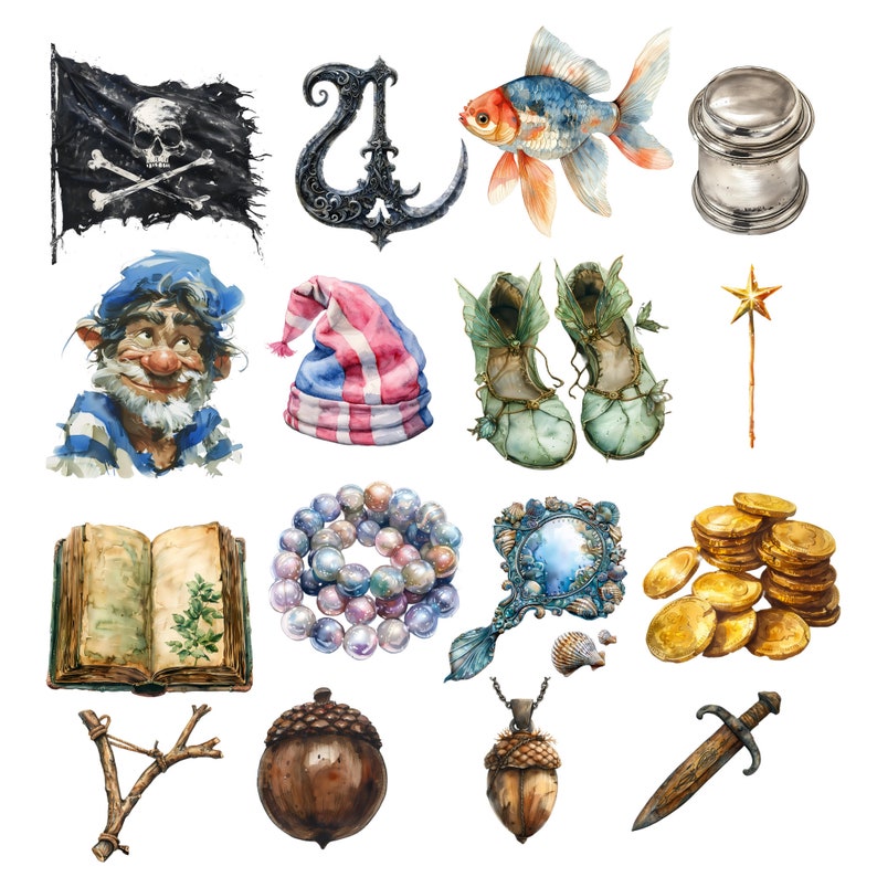 Peter Pan Watercolor Clipart, Neverland Digital Art, J M Barrie, Lost ...