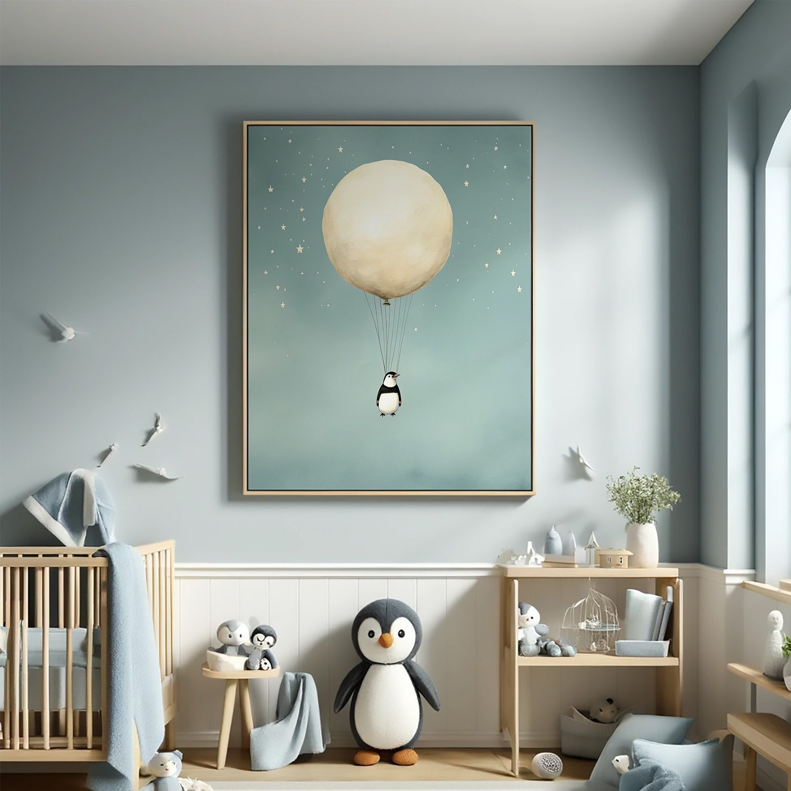 A Penguin's Starry Night Flight, Penguin With Balloon, Penguin ...