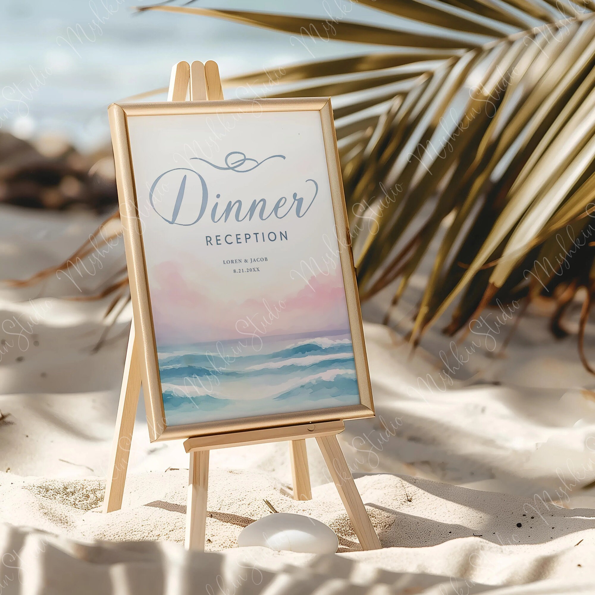 5x7 Beach Wedding Easel Sign Mockup in Sand, Sand & Sea Theme, Gold ...