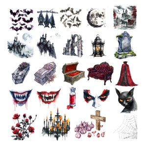 Dracula by Bram Stoker Halloween Watercolor Clipart Collection - Gothic ...