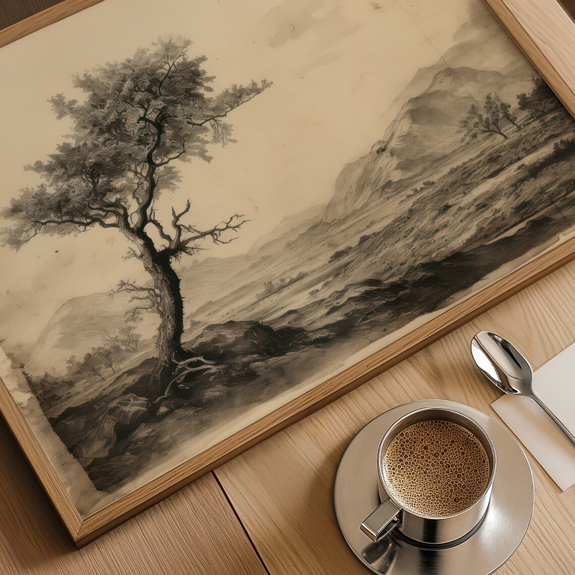 Tree Landscape Print, Printable Vintage Tree, Neutral Wall Art ...
