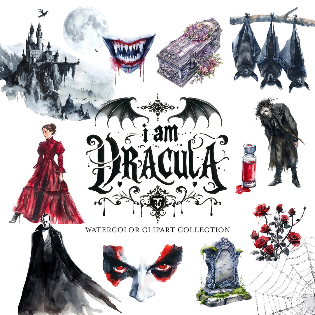Dracula by Bram Stoker Halloween Watercolor Clipart Collection - Gothic ...