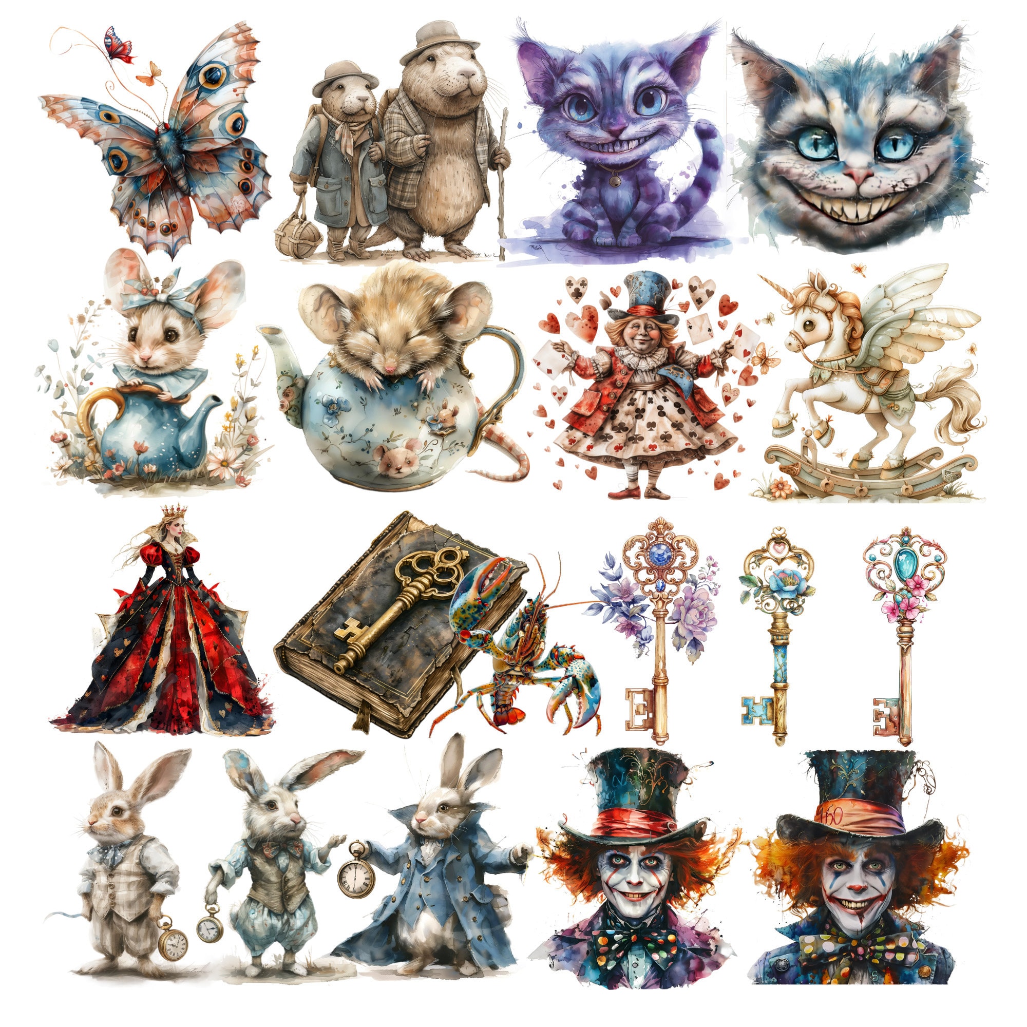 Deluxe Alice's Adventures Watercolor Clipart, Alice in Wonderland ...