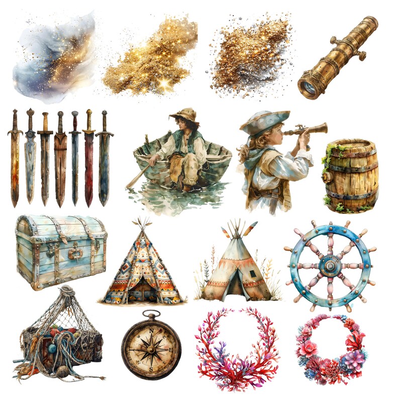 Peter Pan Watercolor Clipart, Neverland Digital Art, J M Barrie, Lost ...