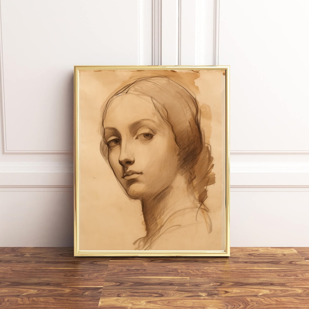Sepia-toned Vintage Woman Drawing Art Print, Printable Wall Art ...