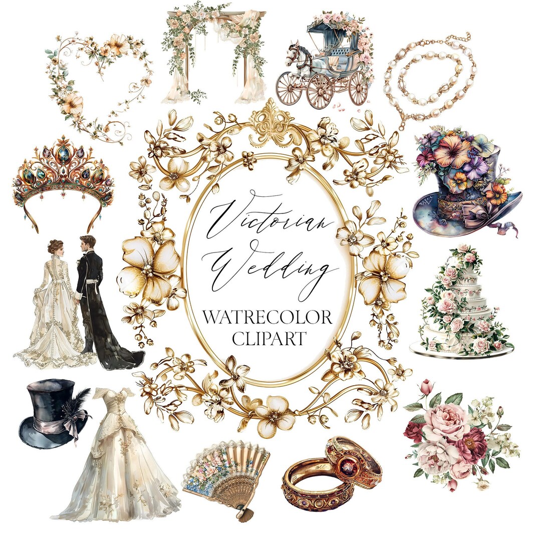 Victorian Wedding Watercolor Clipart Bundle - Vintage Bridal Collection ...
