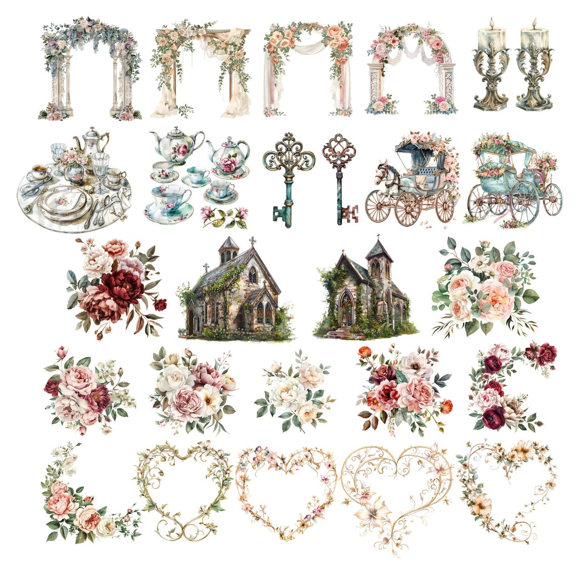 Victorian Wedding Watercolor Clipart Bundle Vintage Bridal Collection ...