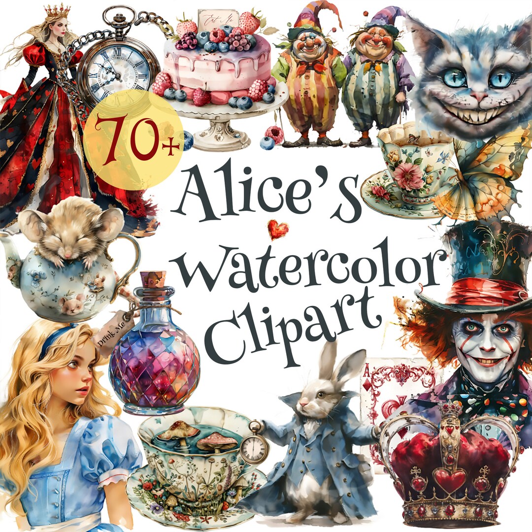 Deluxe Alice's Adventures Watercolor Clipart, Alice in Wonderland ...