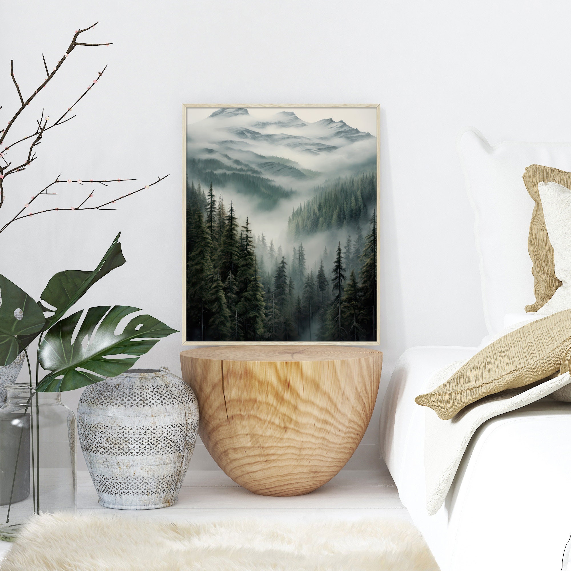 Misty Pine Trees Forest Wall Art Print, Foggy Forest Print, Nature Wall Art, Pine Trees Wall Art ...