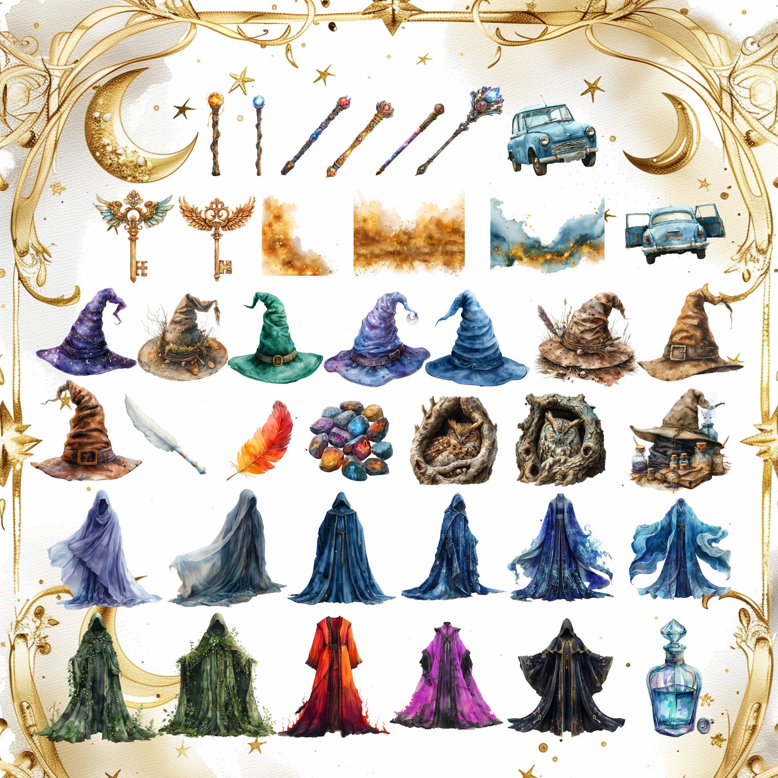 Ultimate Wizard World Clipart Collection, 240 PNG Files, Commercial ...