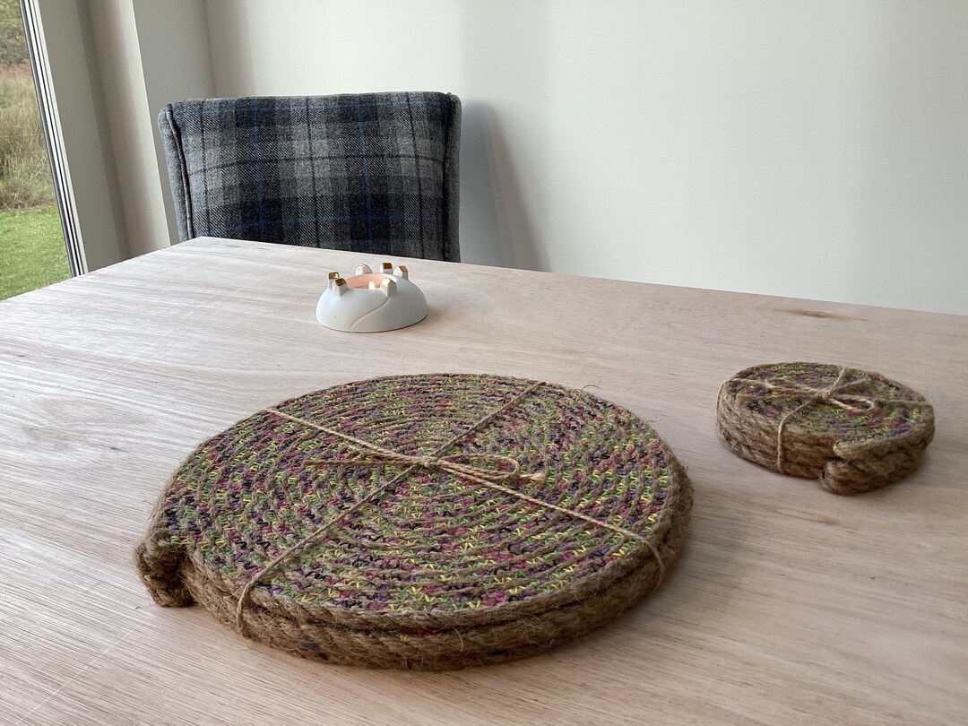 Natural Jute Rope Table Placemats & Coasters Matching Set of 4 Rainbow ...