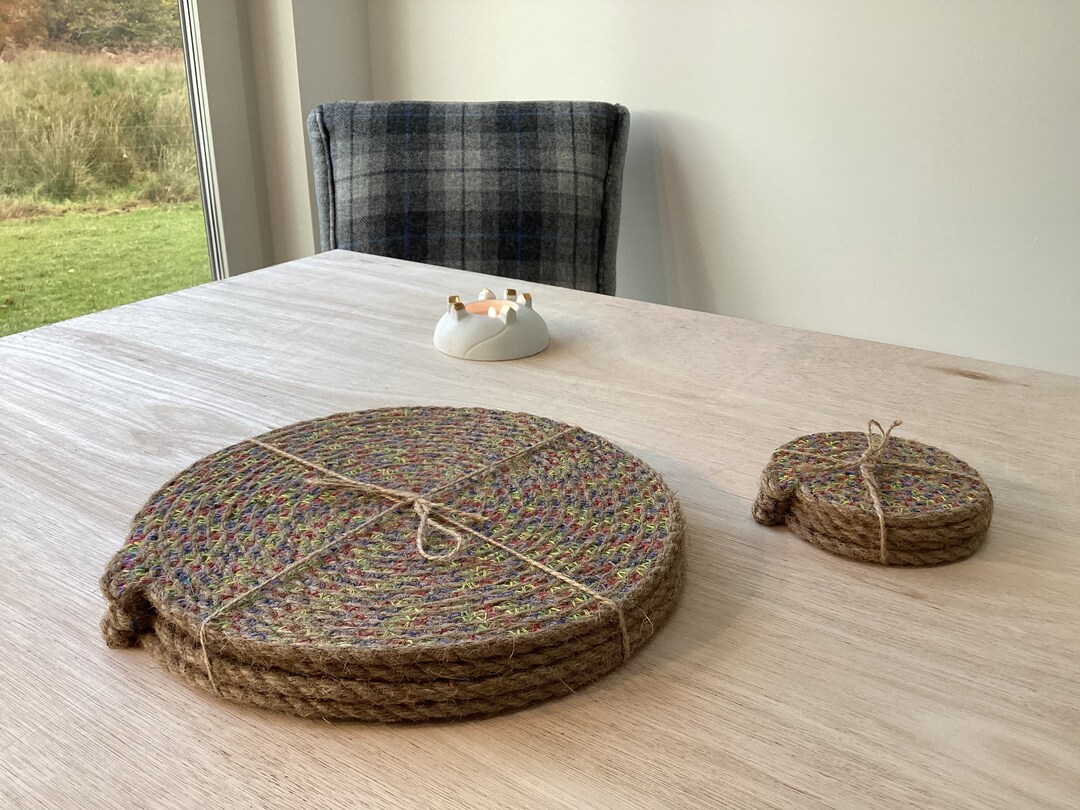 Natural Jute Rope Table Placemats & Coasters - Matching Set of 4 ...