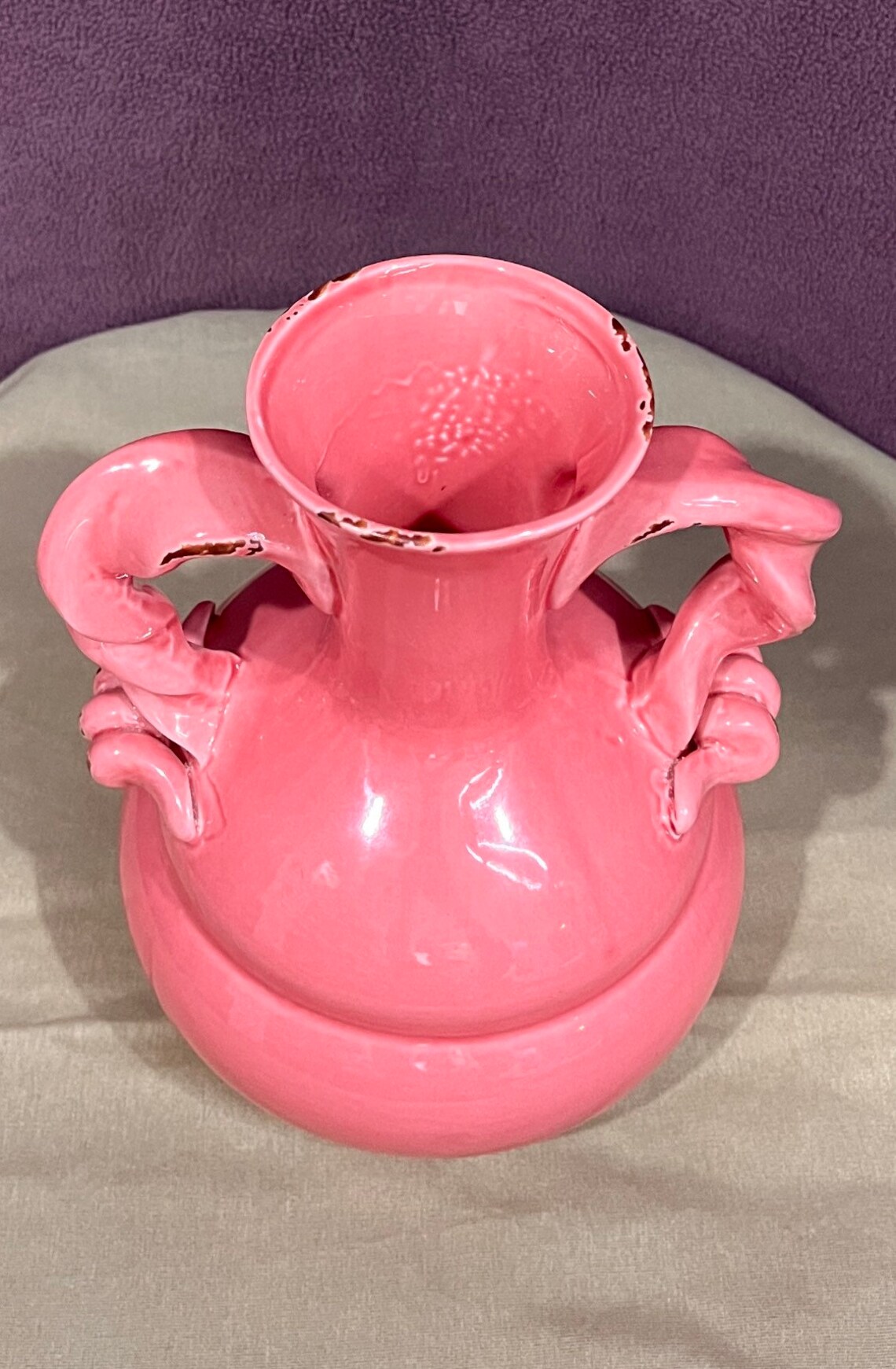 Pink Coral Vase Rustic Ceramic With Twisted Handles - Etsy