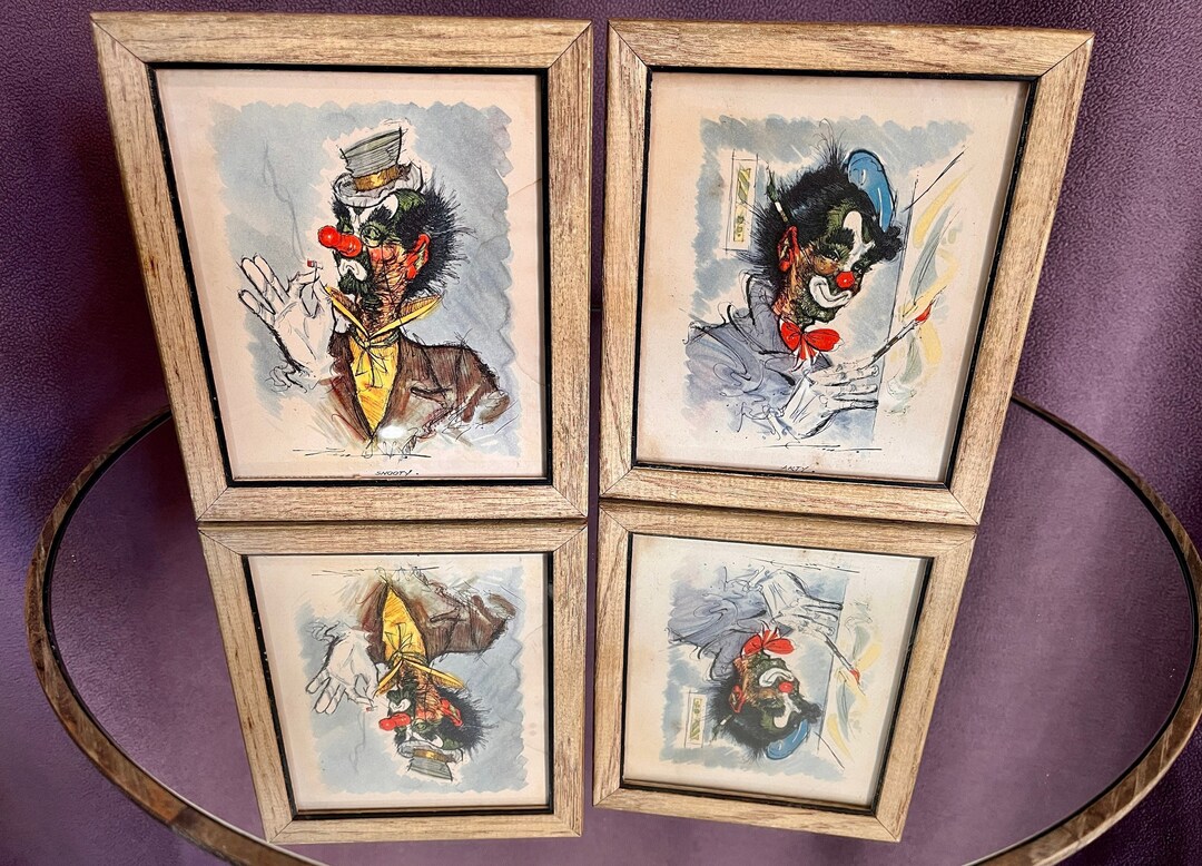 Clown Lithograph's by Artist Pender Shumaker Framed Art 1960's, Vintage ...