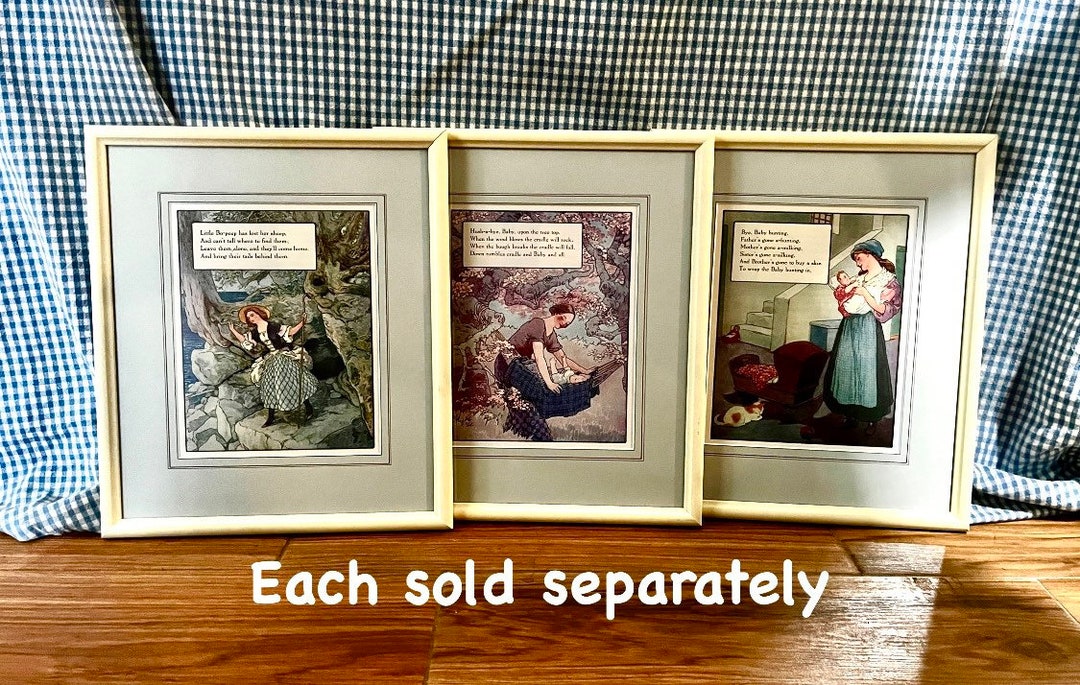 Antique Mother Goose Prints Professionally Framed Art, Nursery Rhymes ...