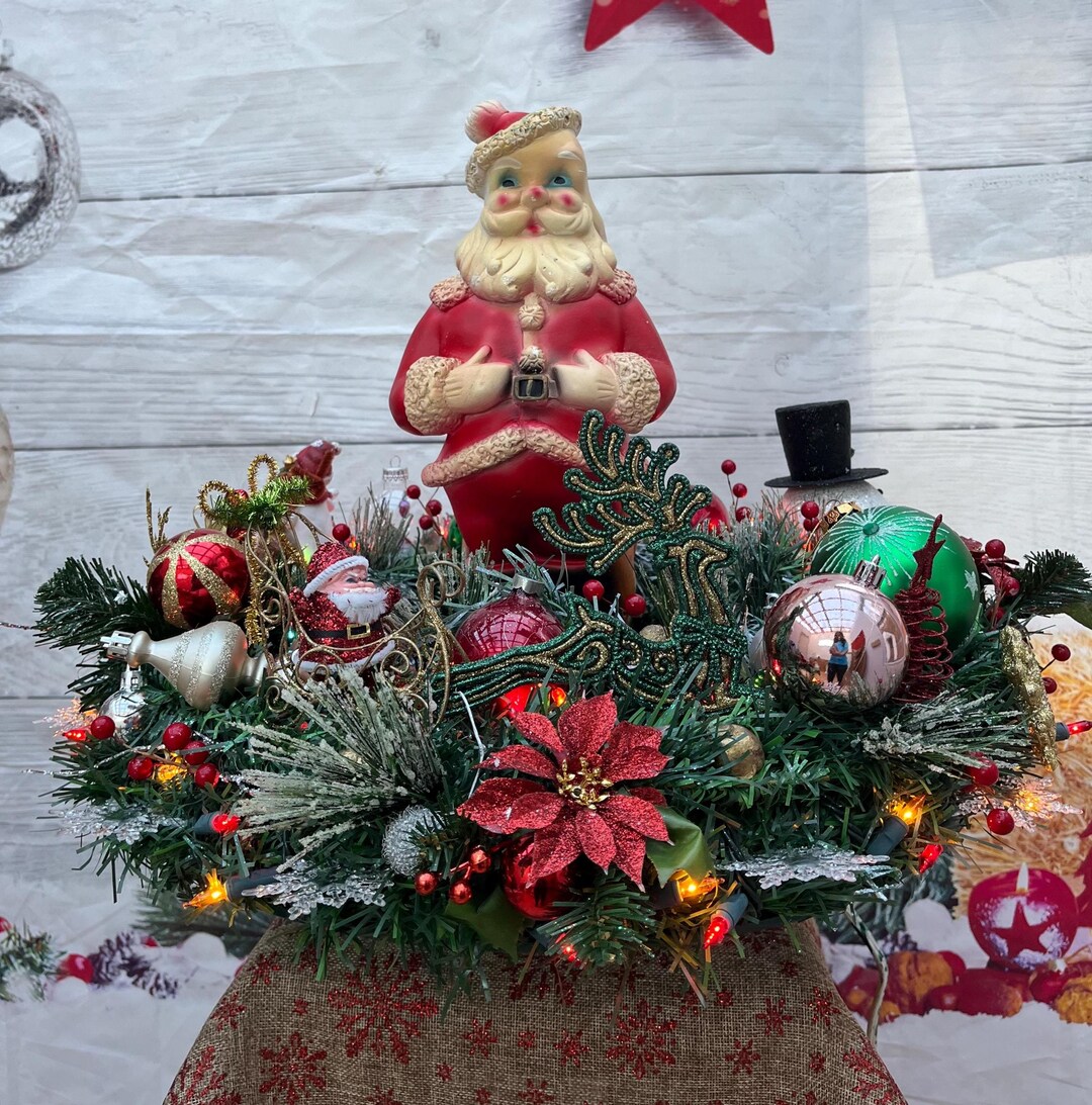 Vintage Illuminated Rotating Santa Christmas Centerpiece: Chalkware ...