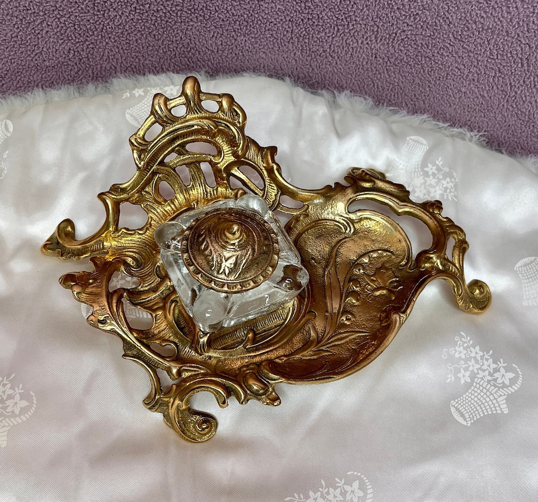 Inkwell Brass Victorian Style, Ink Stand With Glass Ink Holder, Inkwell ...