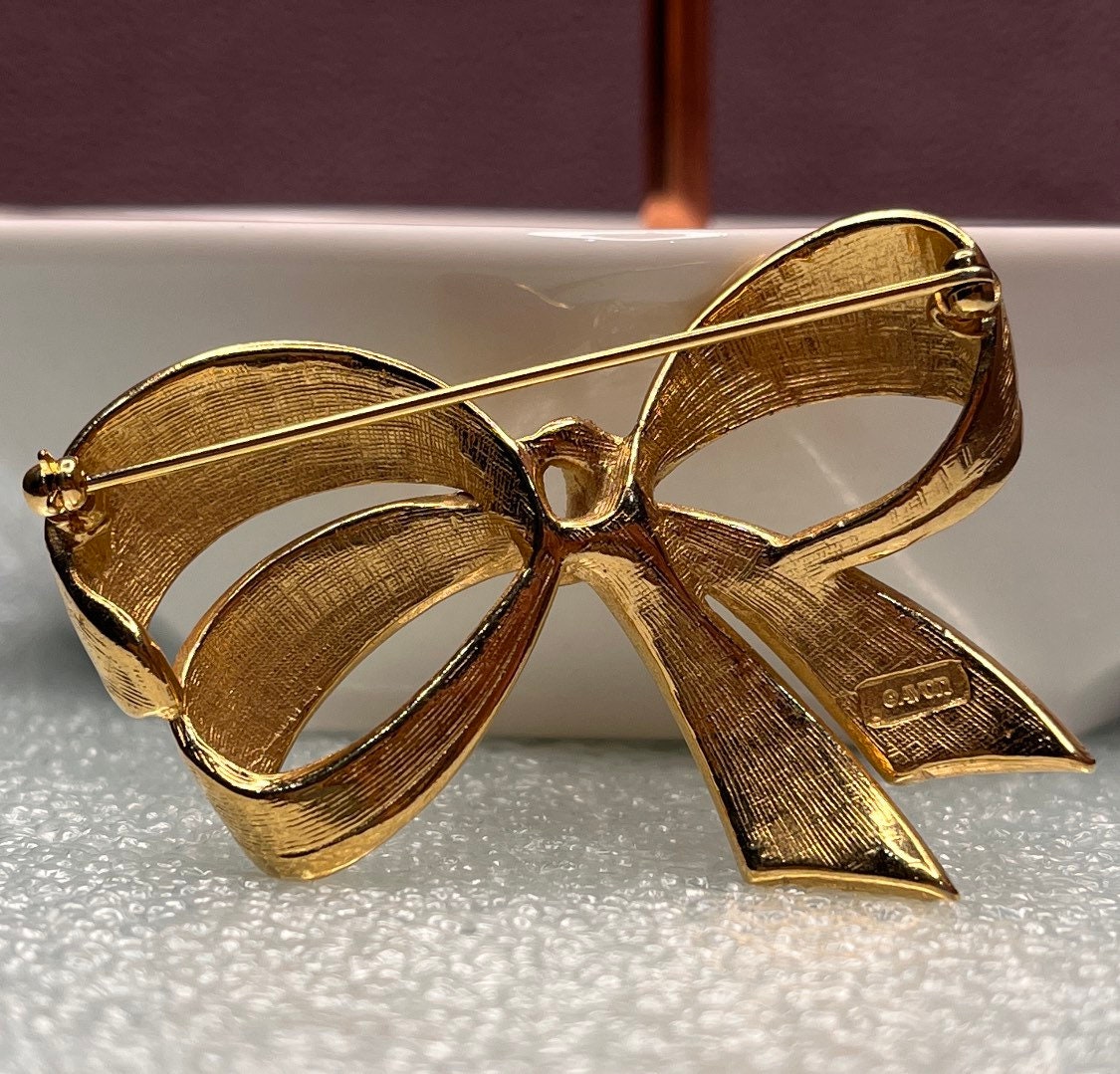 Vintage Avon Brooch Gold Bow With White Rhinestones Fashion - Etsy