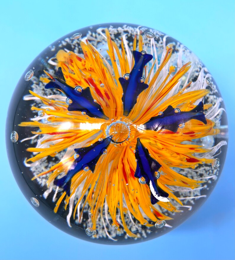 Murano Glass Ocean Paperweight: Large Aquatic Sphere With Wood Stand - Etsy