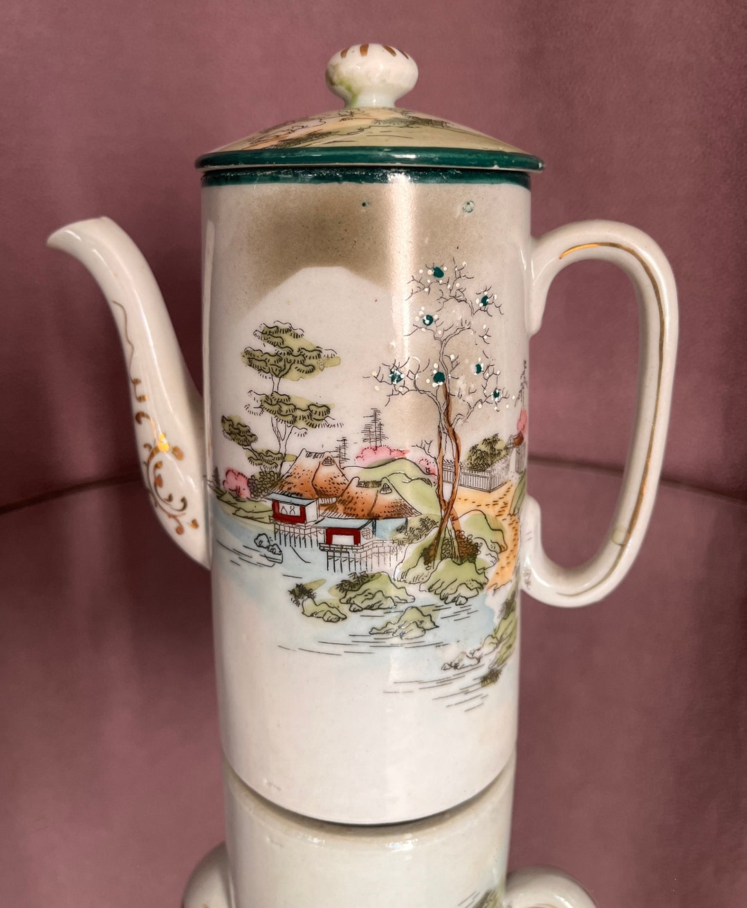 Japanese Moriage Beaded Porcelain Teapot, Tall Teapot, Collectible ...