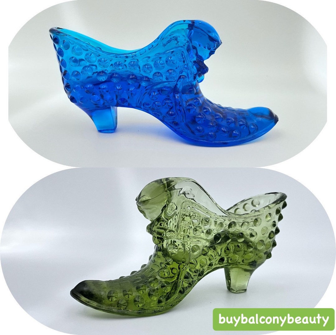 Fenton Glass Shoe Green Cathead Hobnail, Fenton Glass Shoe Blue Cathead ...