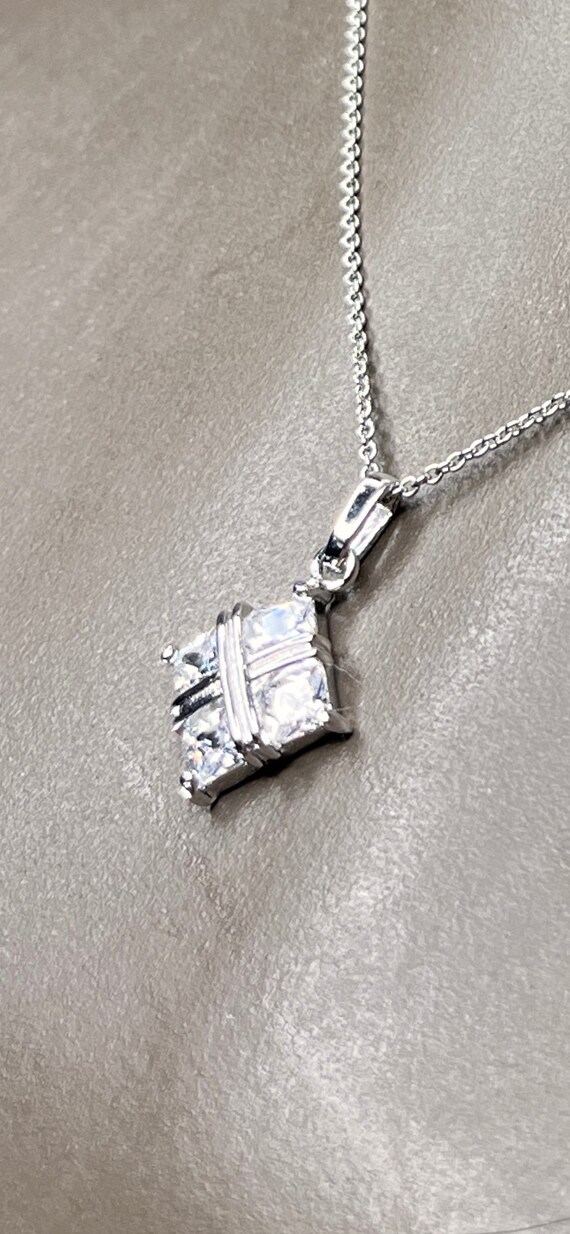 Simulated Diamond Cross Necklace, Square Shaped Penda… - Gem