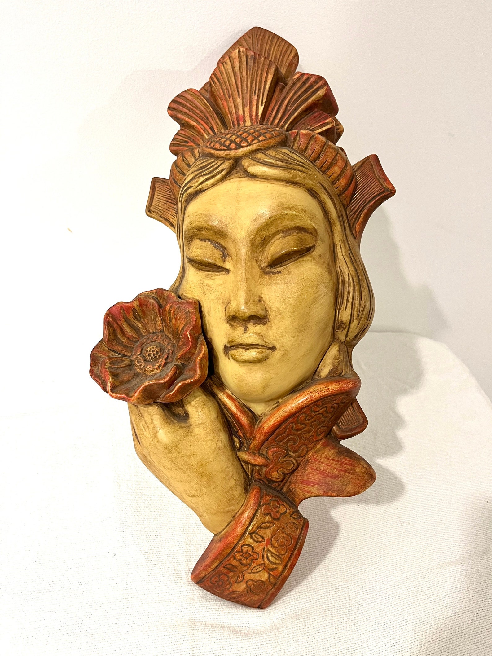 Asian Man and Woman Ceramic Wall Plaques, Oriental Couple Hanging ...