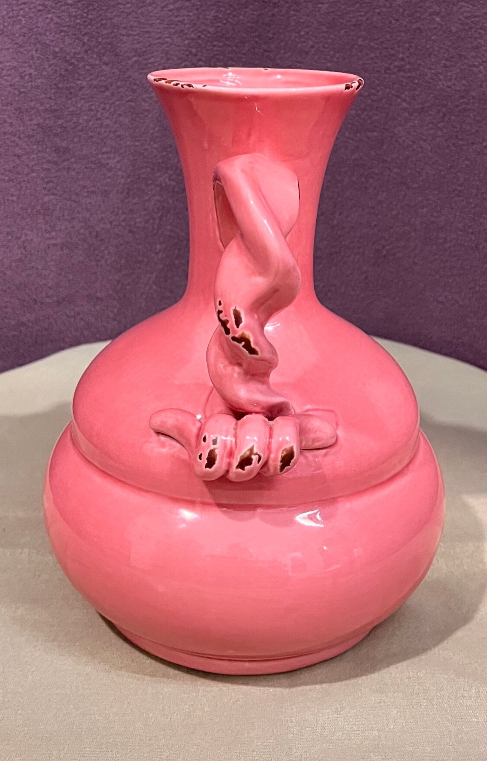 Pink Coral Vase Rustic Ceramic With Twisted Handles - Etsy