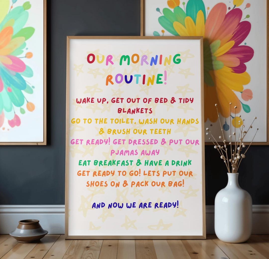 Kids Morning Routine Chart – Preschool Visual Schedule Print, Colourful ...