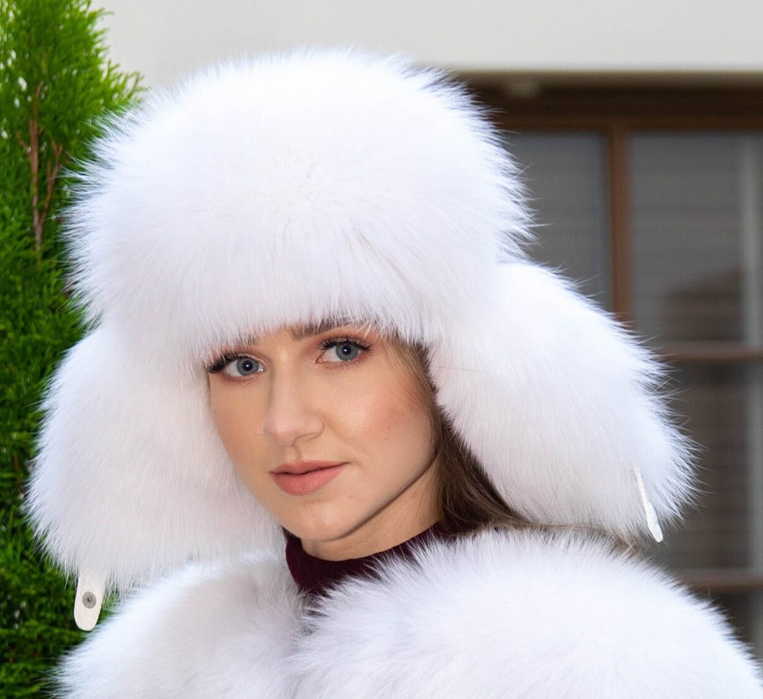 Women's White Fox Fur Trapper Hat, Saga Furs, Top Quality - Etsy