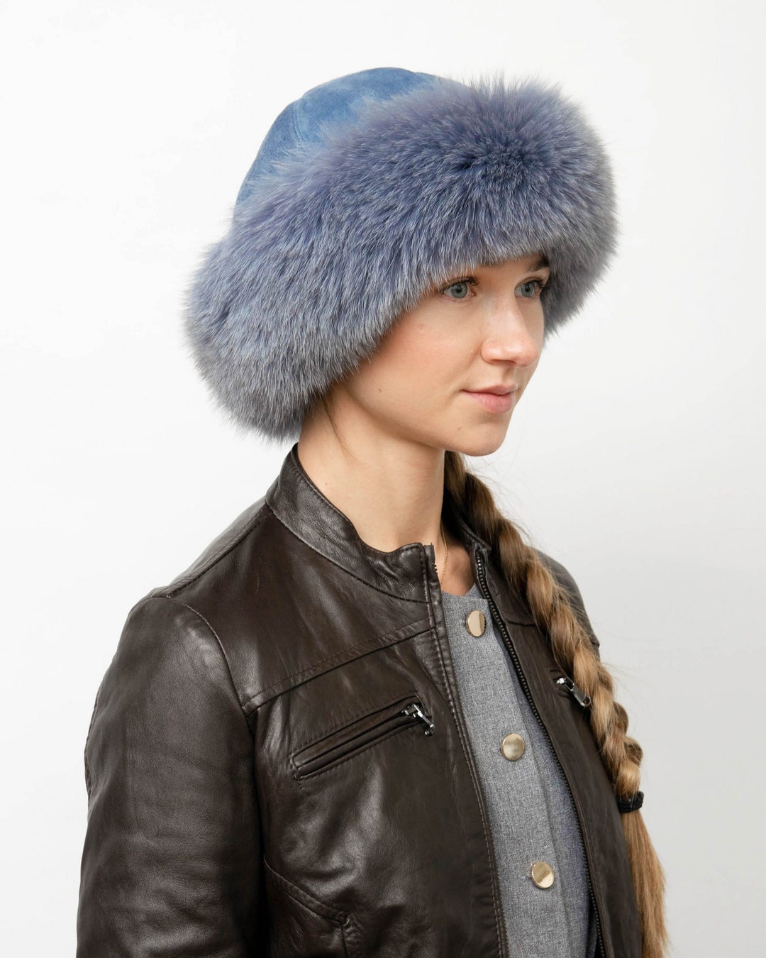 Women's Blue Fox Fur Hat Saga Furs Top Quality - Etsy